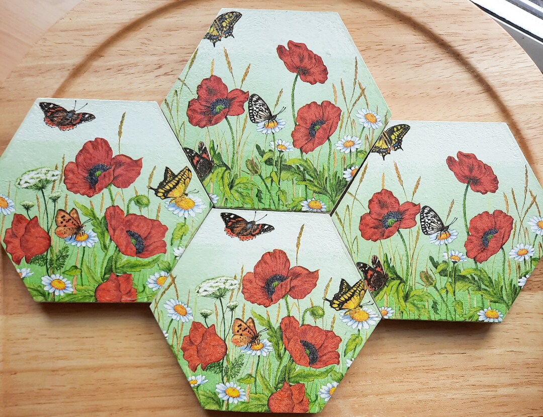 Red Poppies Remembrance Day Flowers Wooden Coasters. Choice of - Etsy