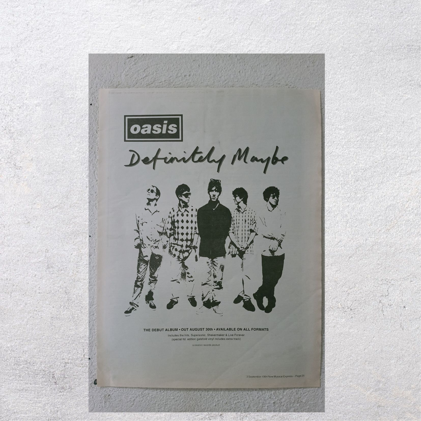 OASIS 1994 - Definitely Maybe ADV - rare, poster, page, vintage sold by Kumaradhas Sornappan ...