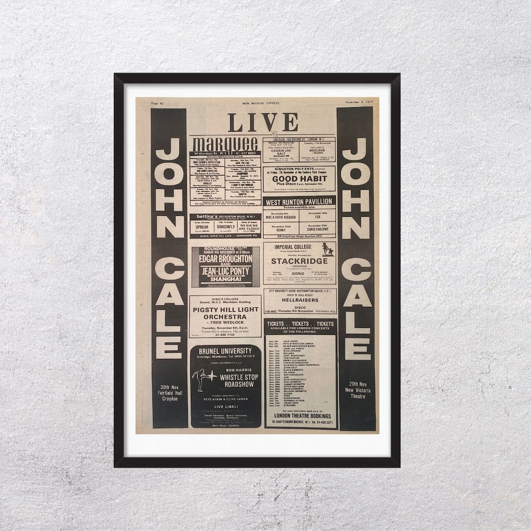 JOHN CALE 1975 - in Live 1975 - Original, Authentic, Promo Poster, Page ...