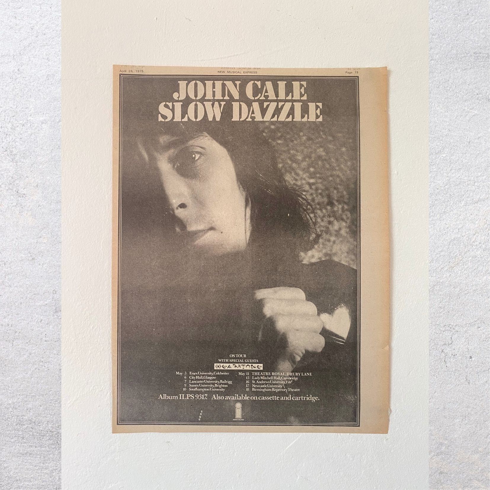 JOHN CALE 1975 Slow Dazzle in Live Original, Authentic, Promo Poster ...