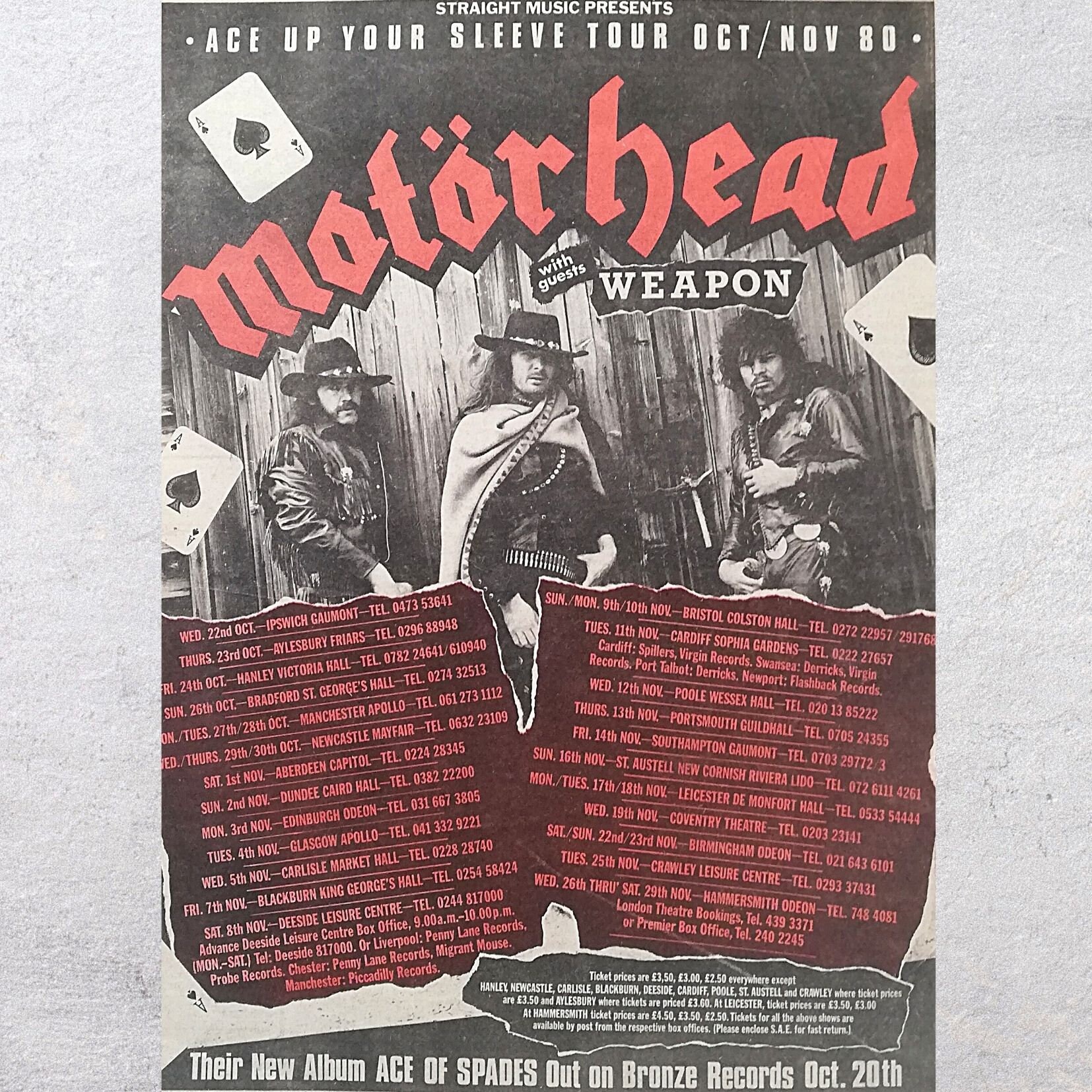 MOTORHEAD 1980 - Ace up Your Sleeve Tour Dates/venues- Vintage Poster ...