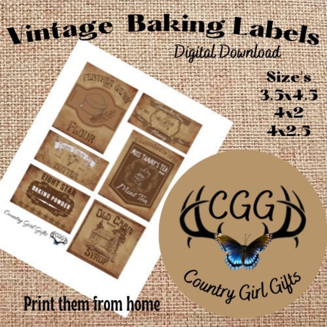 Vintage Printable Baking Labels, Digital Download, Primitive Kitchen ...