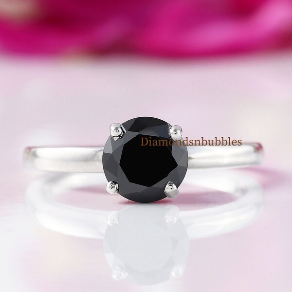 Black Solitaire Ring - Etsy