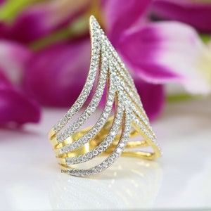 Five Row Deep V Shape Band, Round Diamond Engagement Wedding Ring ...