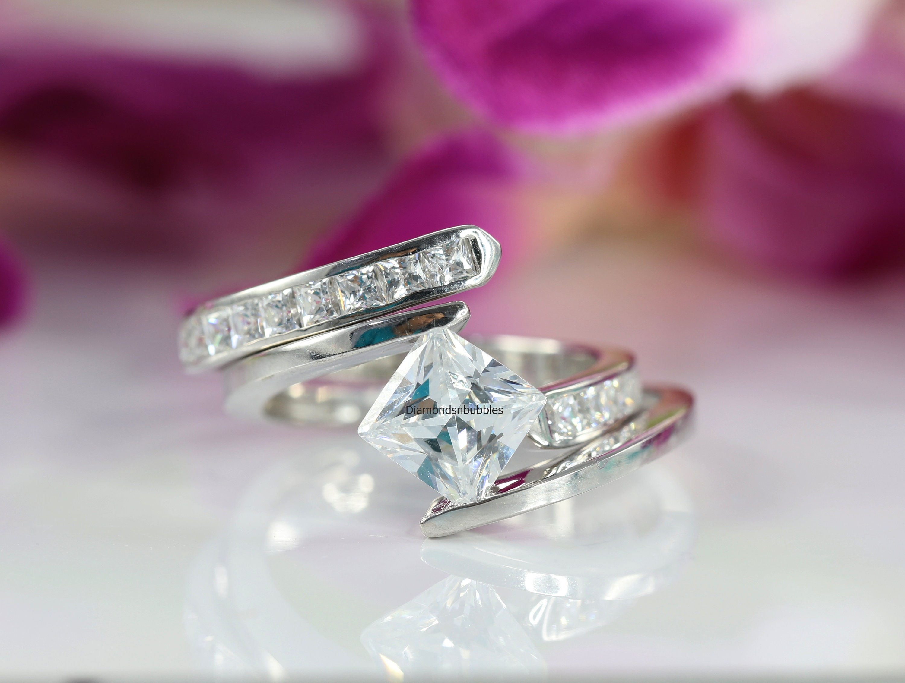 Bypass Wedding Bridal Ring Set Solitaire Bypass Engagement - Etsy