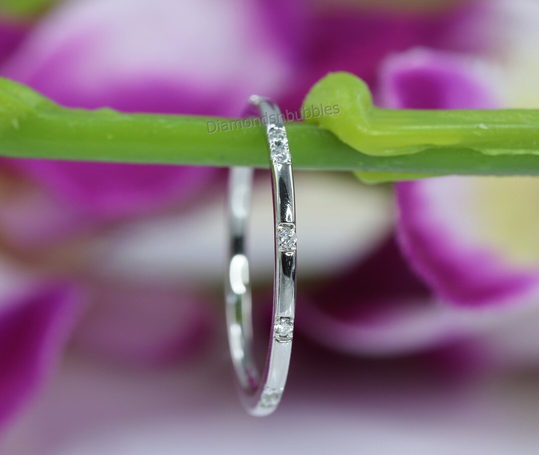 Flush Set Diamond Band, Dainty Diamond Ring, 14K Solid White Gold ...