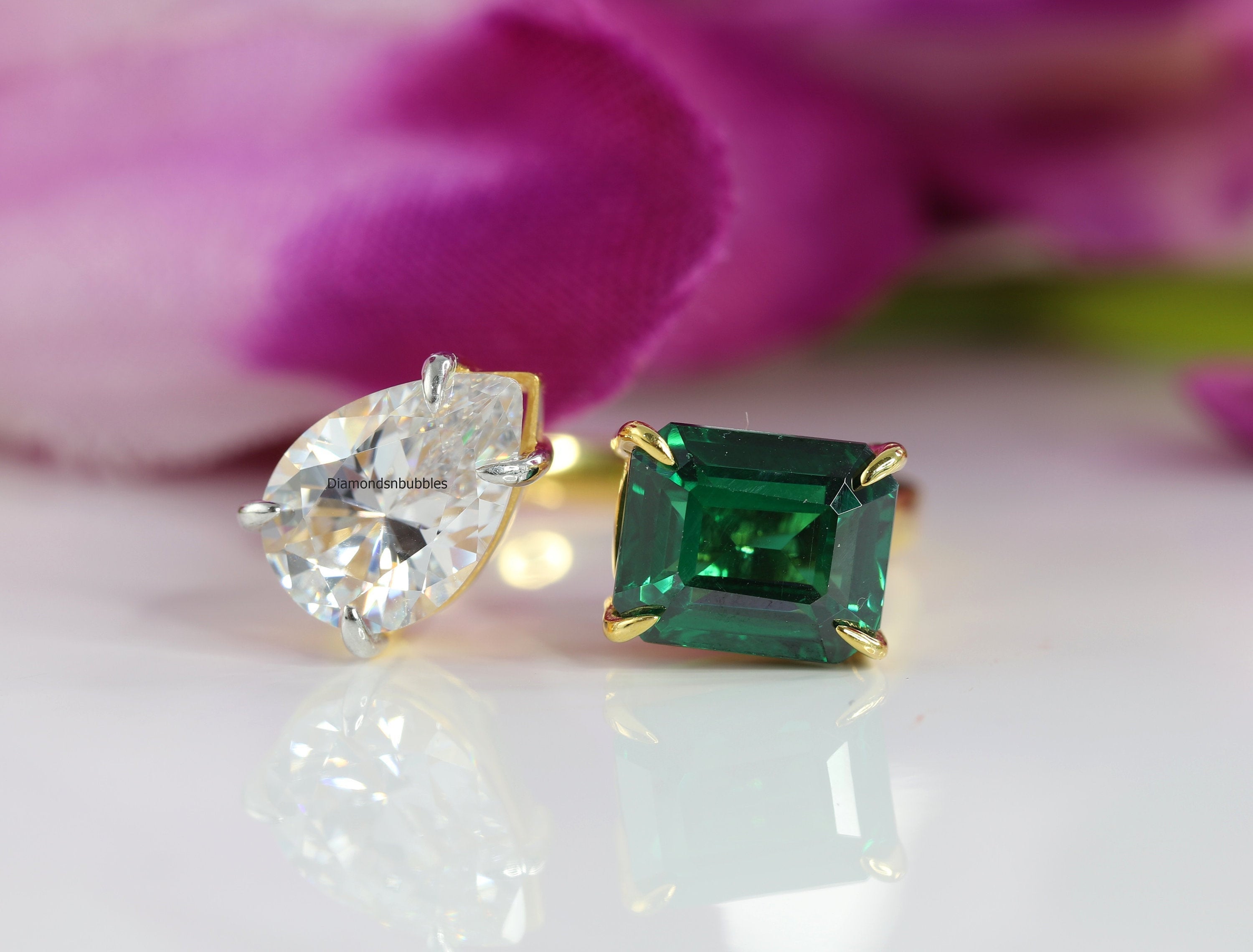 Emerald and Pear Diamond Open Engagement Ring Emerald Cuff - Etsy