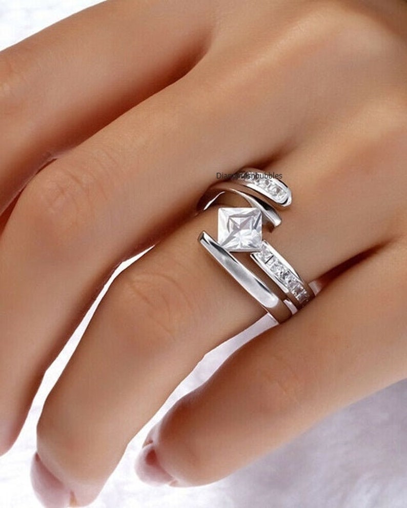 Bypass Wedding Bridal Ring Set Solitaire Bypass Engagement - Etsy