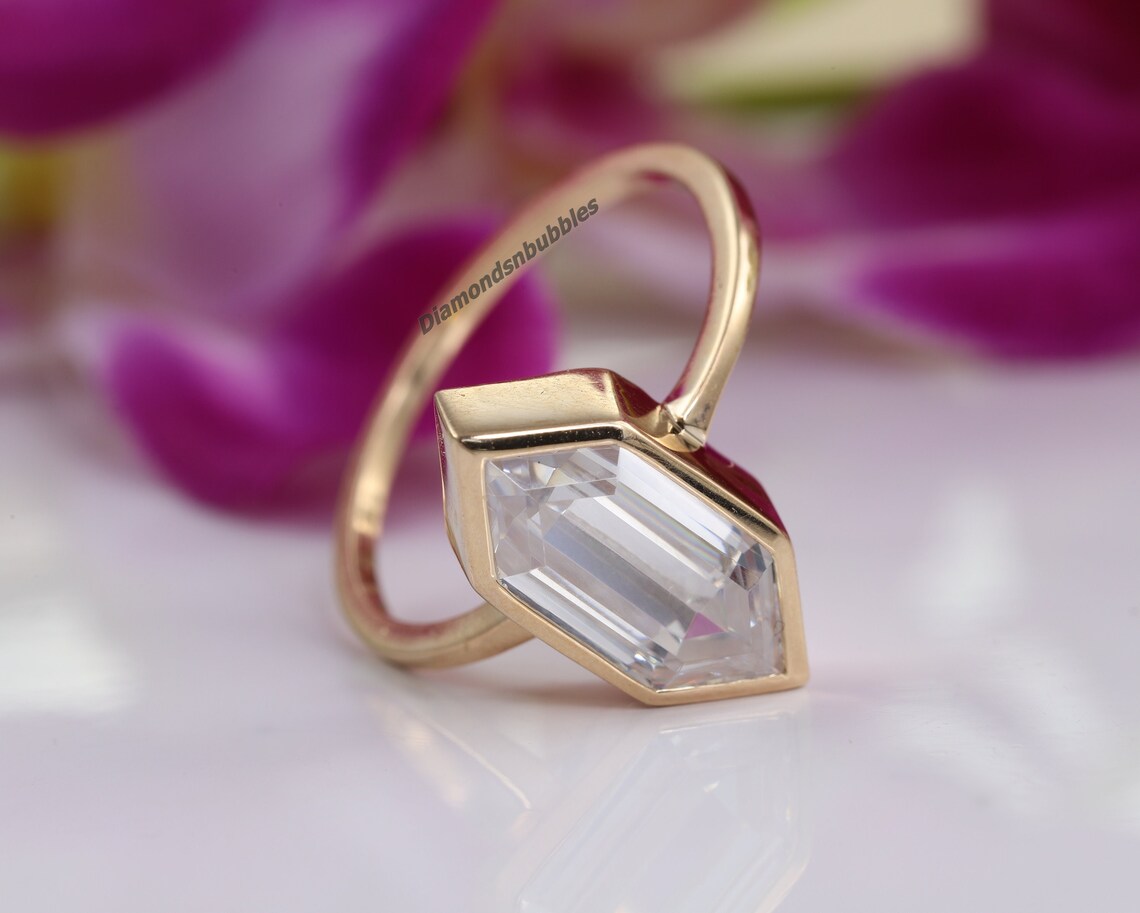 Hexagon Cut Diamond Engagement Ring Solitaire Wedding Ring - Etsy