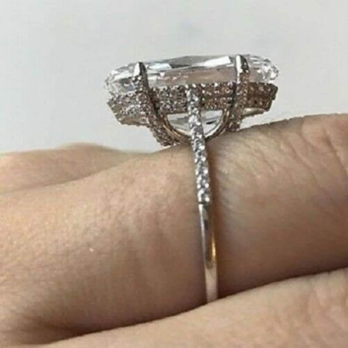 7 CT Oval Cut Diamond Hidden Halo Ring Solitaire With Accent - Etsy