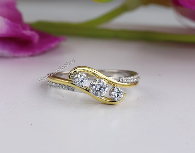 Three Stone Engagement Ring Bypass Diamond Ring Swirl Ring - Etsy