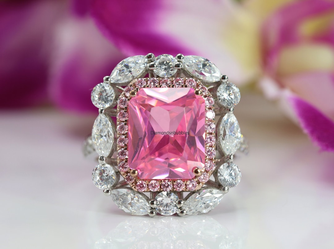 Radiant Cut Pink Diamond Ring, Double Halo Ring, Pink Diamond ...