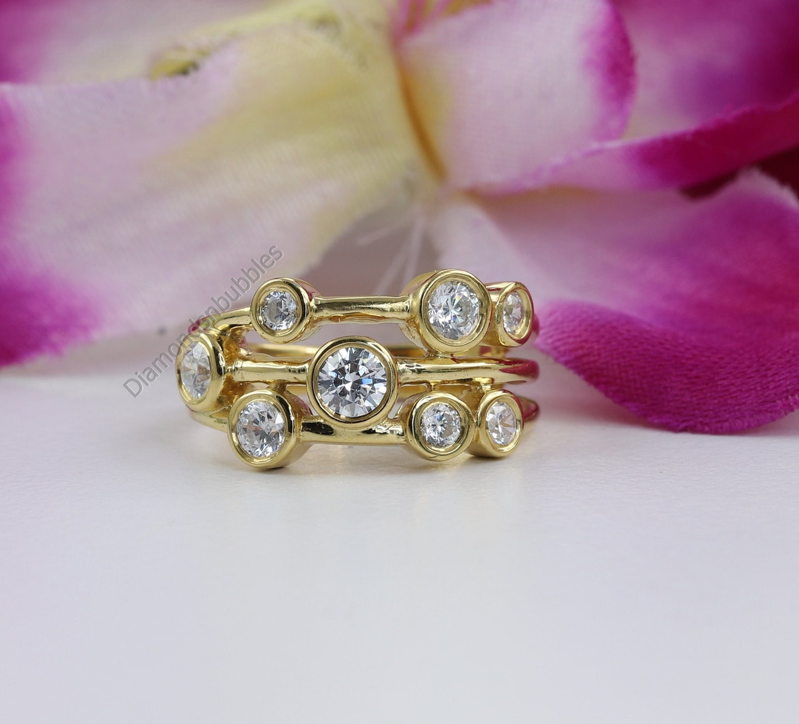 Cluster Round Diamond Ring, Bubble Style Ring, Bezel Set Diamond Ring ...