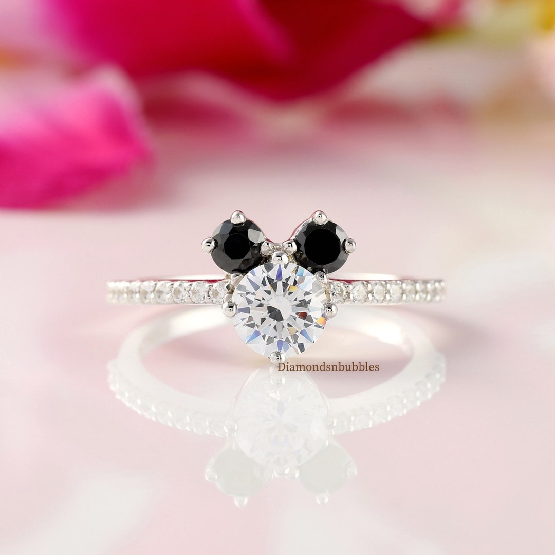 Minimalist Mickey Mouse Ring, Mouse Black Ears Fairy Tale Ring, Round ...
