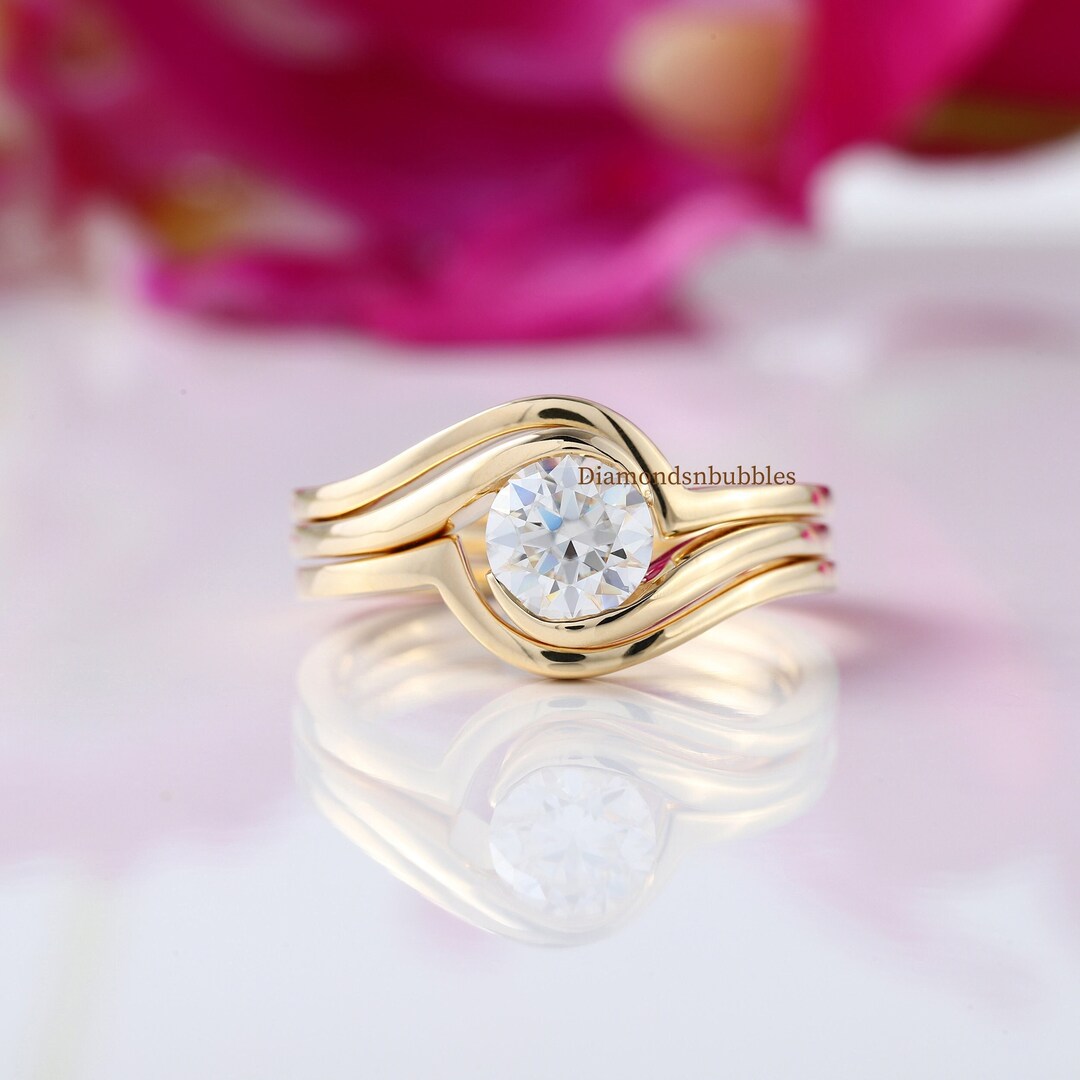Bridal Ring Set, Swirl Bypass Ring, Tension Ring Set, 1.00 CT Round Cut ...