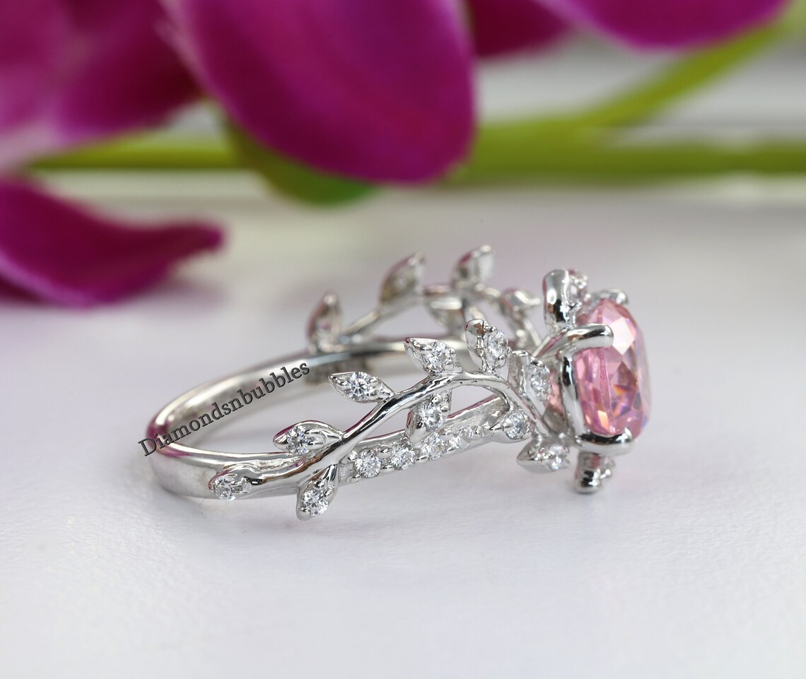 Pink Diamond Engagement Ring, Floral Inspire Diamond Ring, Swirl Bypass ...