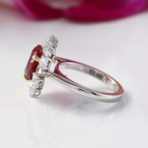 Heart Red Ruby Diamond Ring, Vintage Halo Ring, Two Tone 925 Silver ...