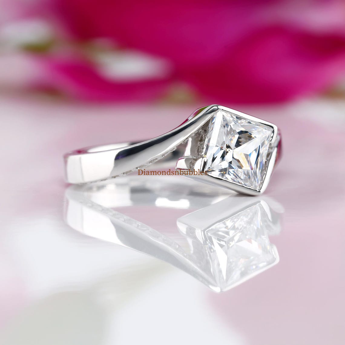 Princess Tension Set Ring, Princess Swirl Bypass Diamond Ring, 1.25 CT ...