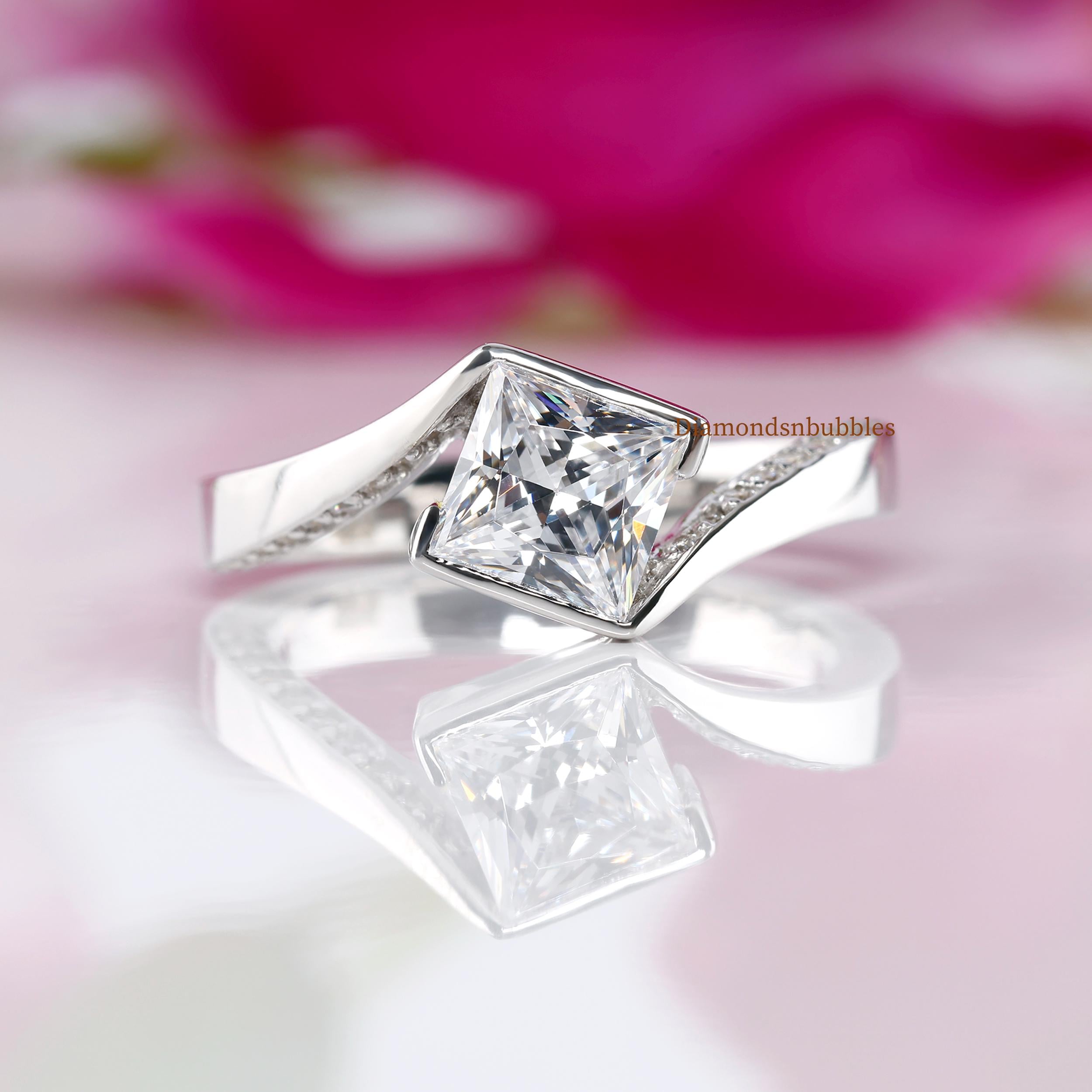 Princess Tension Set Ring, Princess Swirl Bypass Diamond Ring, 1.25 CT ...