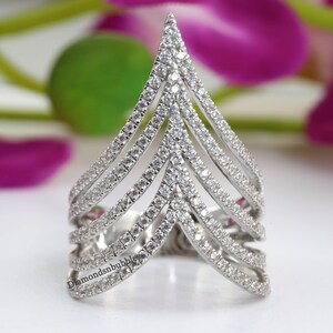 Five Row Deep V Shape Band, Round Diamond Engagement Wedding Ring ...