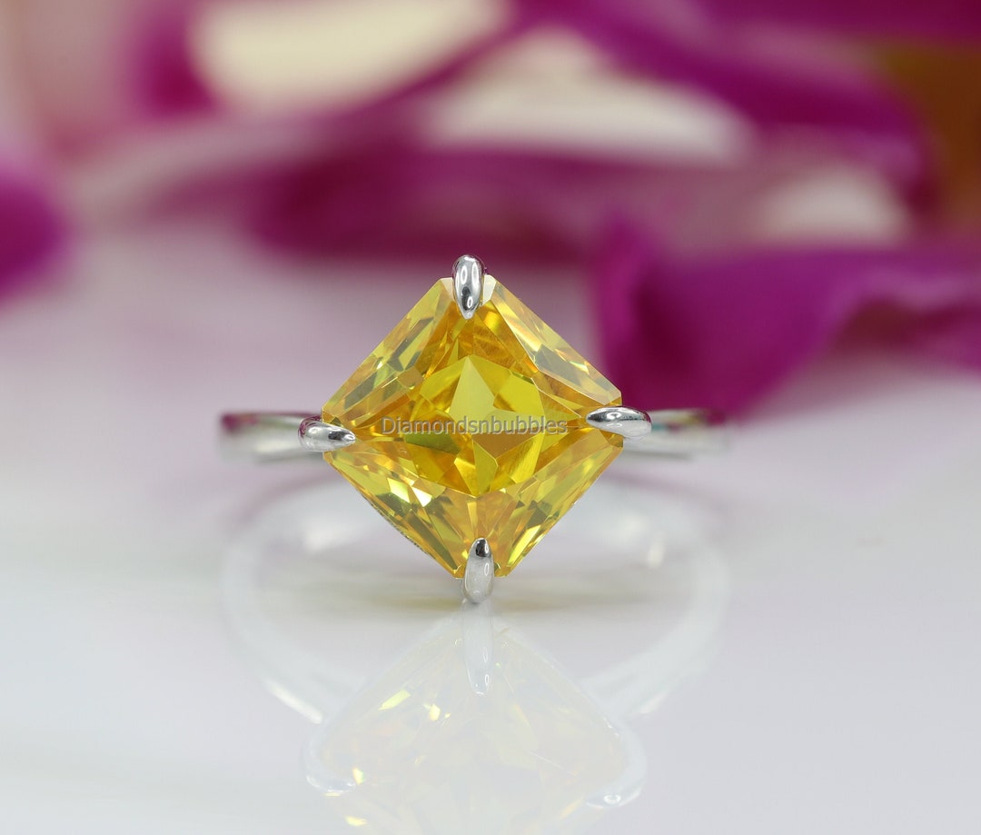 Princess Cut Canary Yellow Diamond Engagement Ring, Yellow Simulated ...