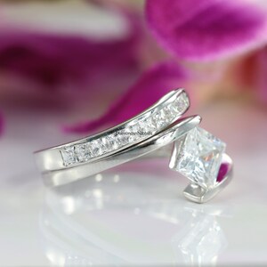 Bypass Wedding Bridal Ring Set, Solitaire Bypass Engagement Ring ...