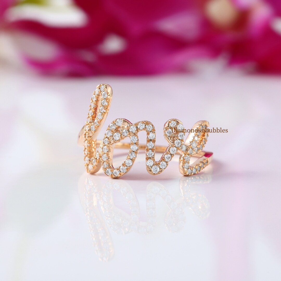 Love Script Ring, Love Diamond Ring, Cursive Love Ring, Love Letter ...