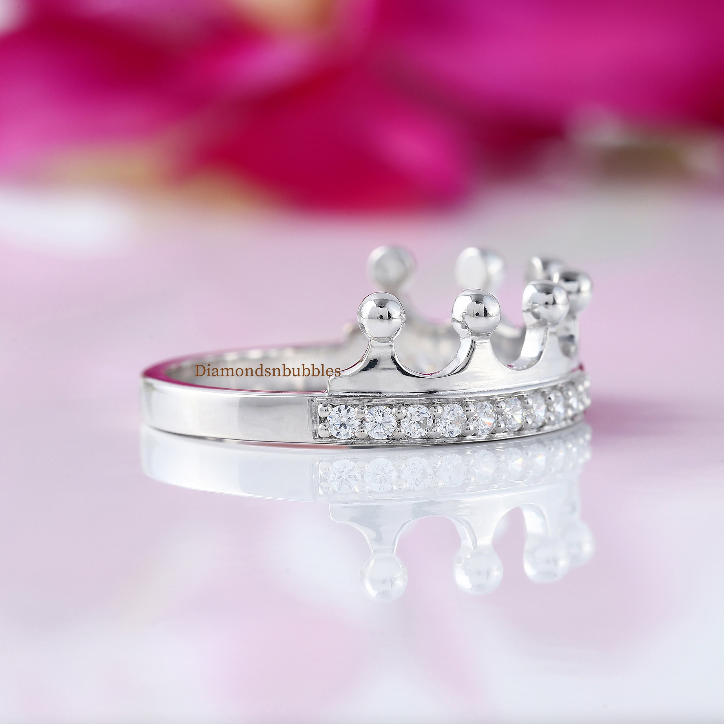 Princess Crown Tiara Ring, Queen & King Ring, Round Moissanite ...