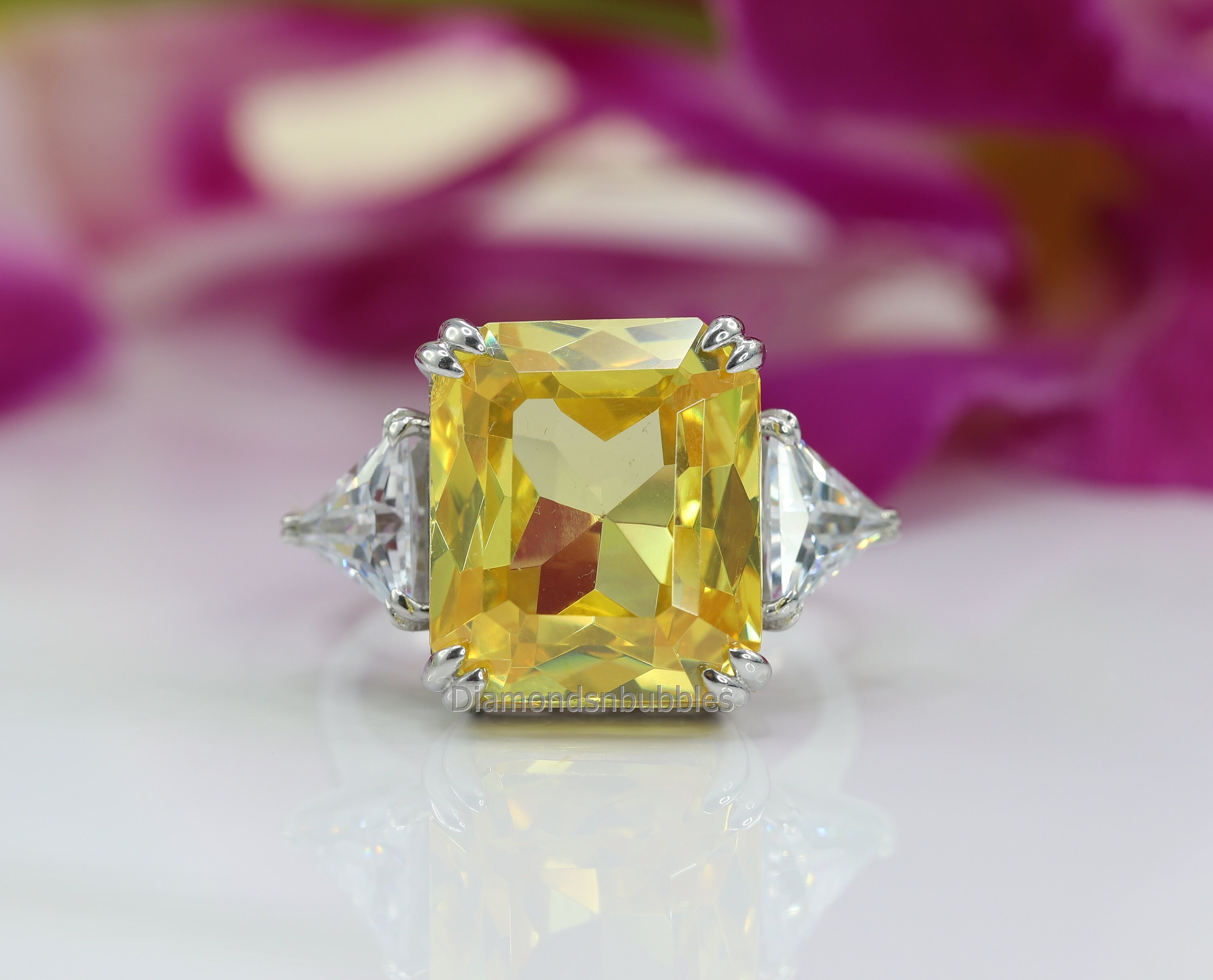 Three Stone Ring Canary Yellow Diamond Ring 12.00 CT Huge - Etsy