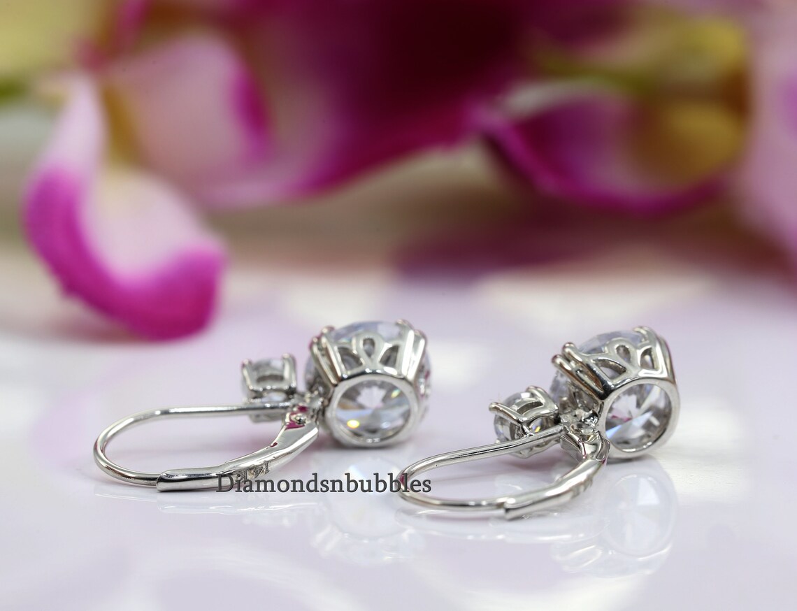 Solitaire Two-stone Round Diamond Earrings Drop-dangle - Etsy