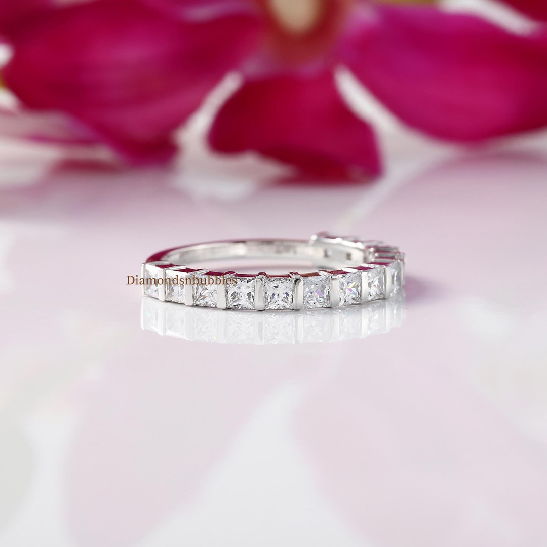 Princess Bar Setting Diamond Half Eternity Band, Princess Cut Diamond ...