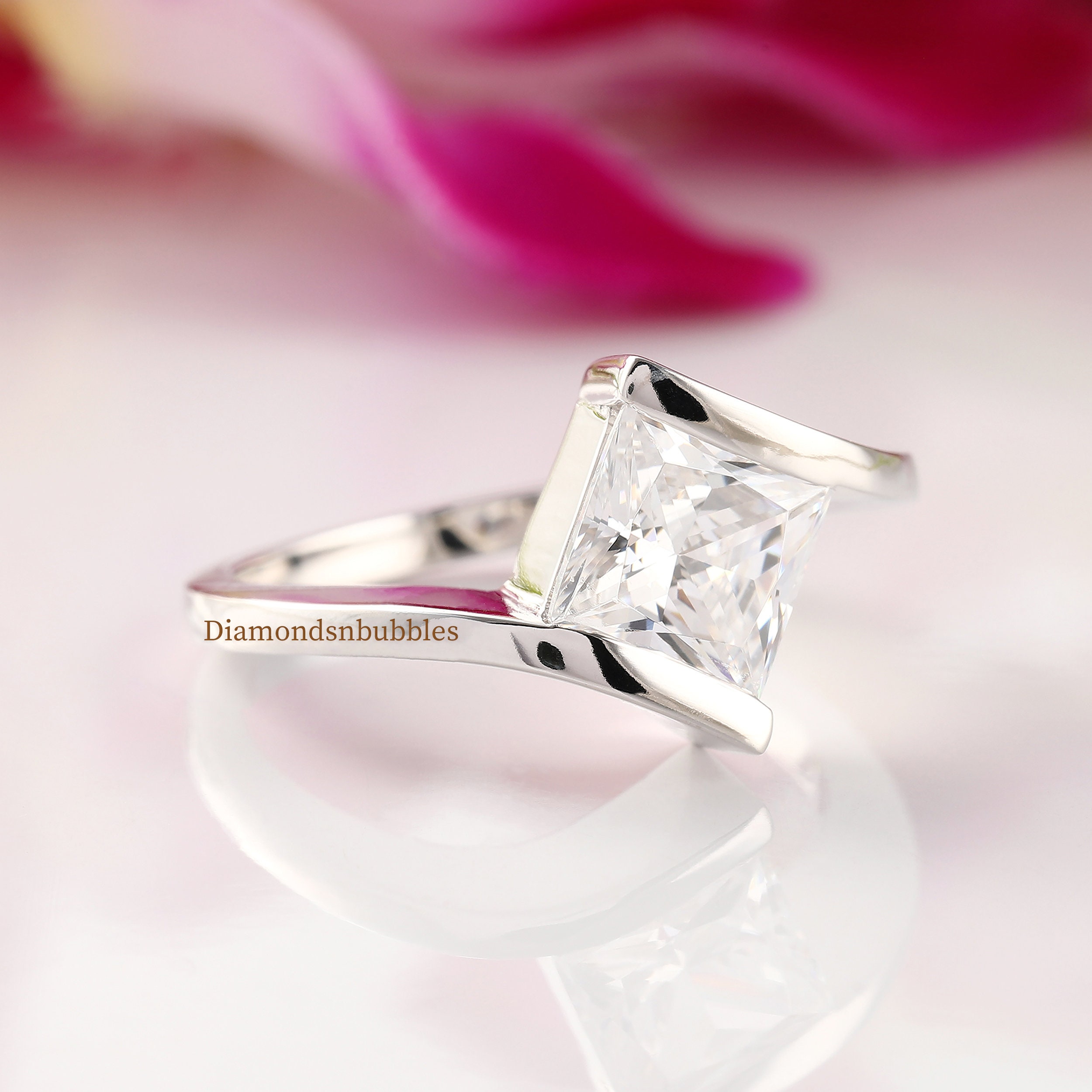Tension Set Ring, Swirl Bypass Diamond Ring, 2.00 CT Princess Cut ...
