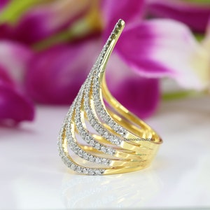 Five Row Deep V Shape Band, Round Diamond Engagement Wedding Ring ...
