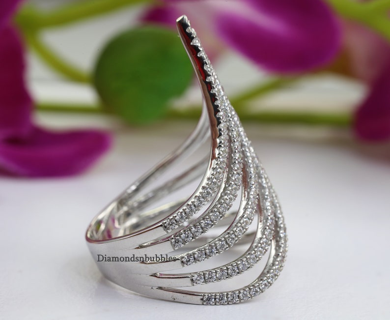 Five Row Deep V Shape Band Round Diamond Engagement Wedding - Etsy