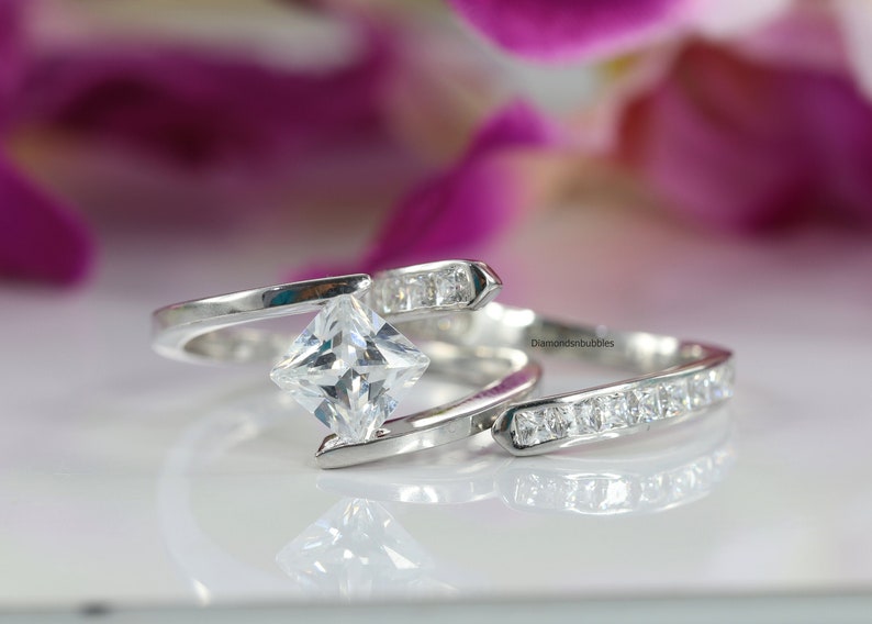 Bypass Wedding Bridal Ring Set Solitaire Bypass Engagement - Etsy