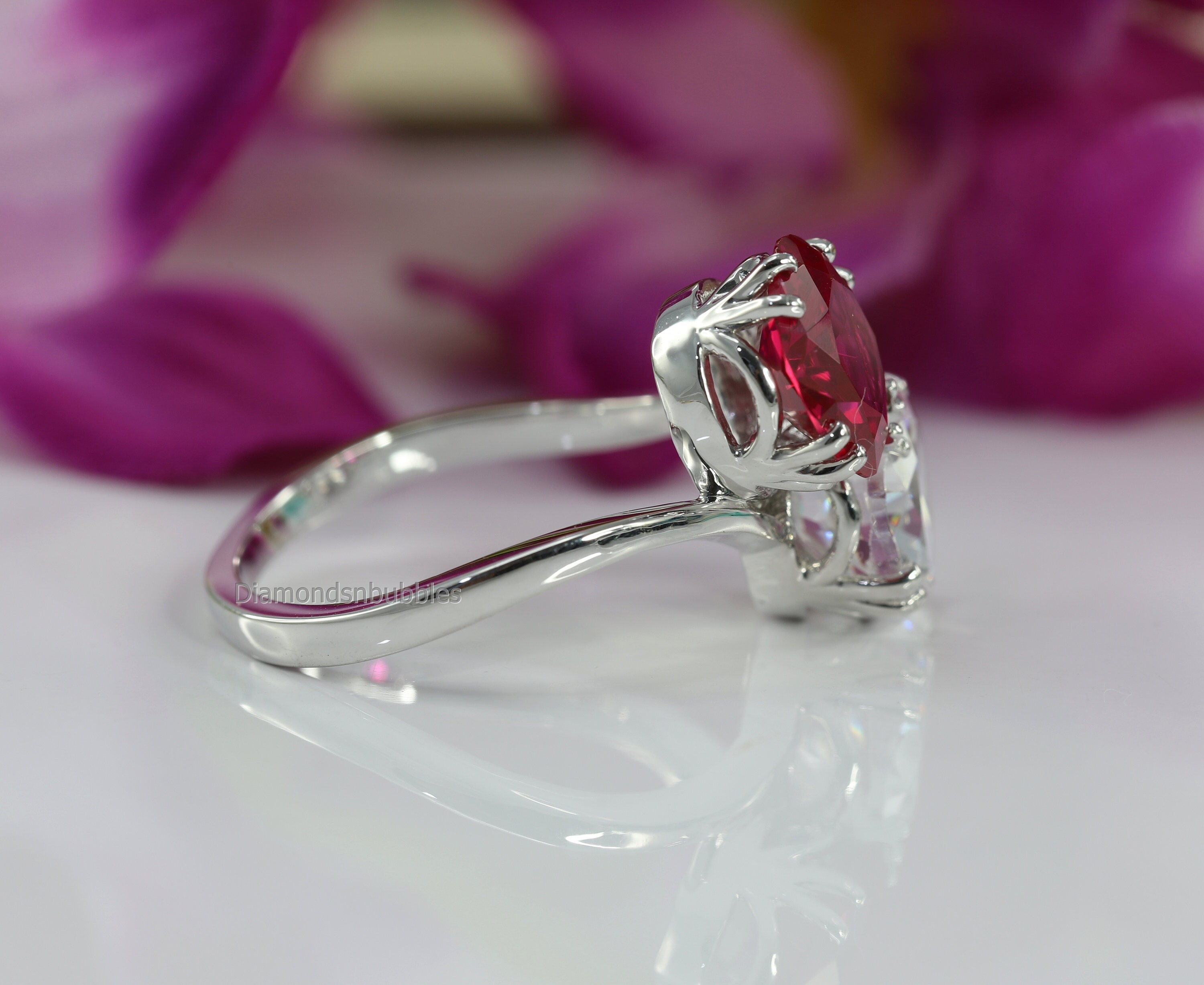 Cushion Ruby & White Diamond Engagement Ring Two Stone Ring - Etsy