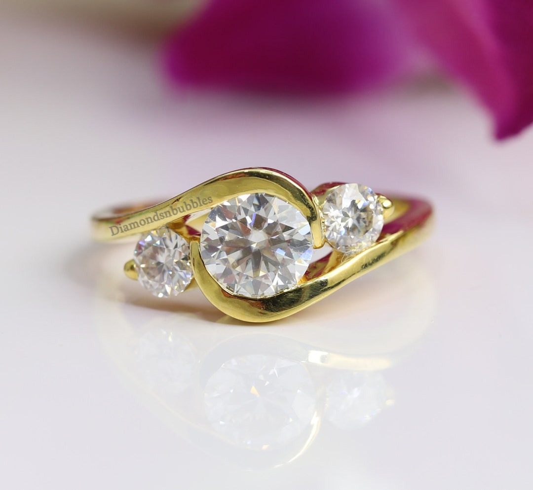 Three Stone Engagement Ring, Bypass Diamond Ring, Swirl Diamond Ring ...