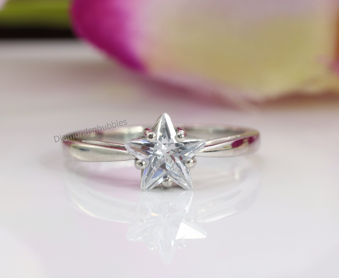 Fancy Star Cut Diamond Solitaire Ring, Daily Wear Delicate Ring ...