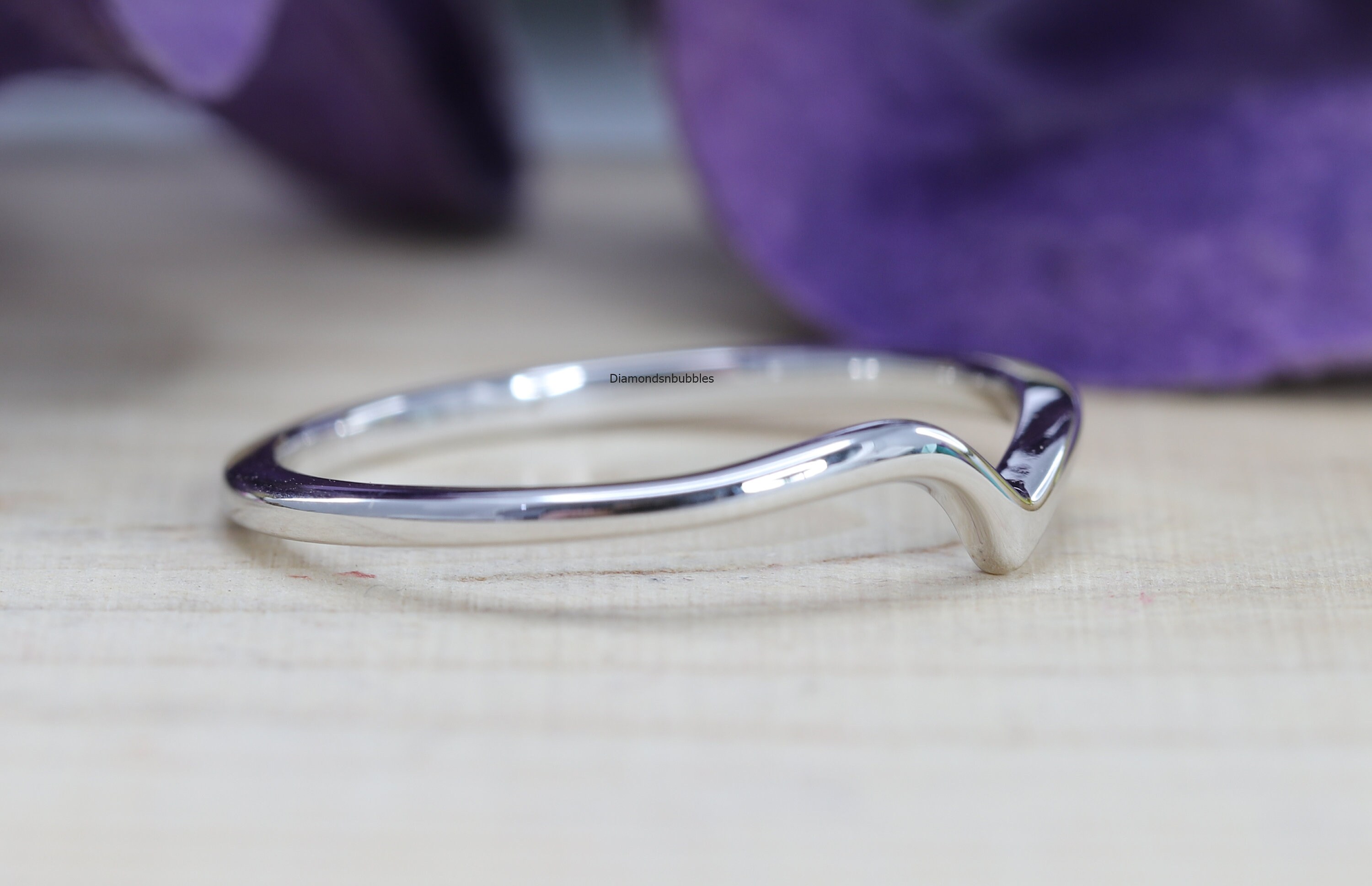 Curved Wedding Band Women Plain Solid White Gold Ring | Etsy
