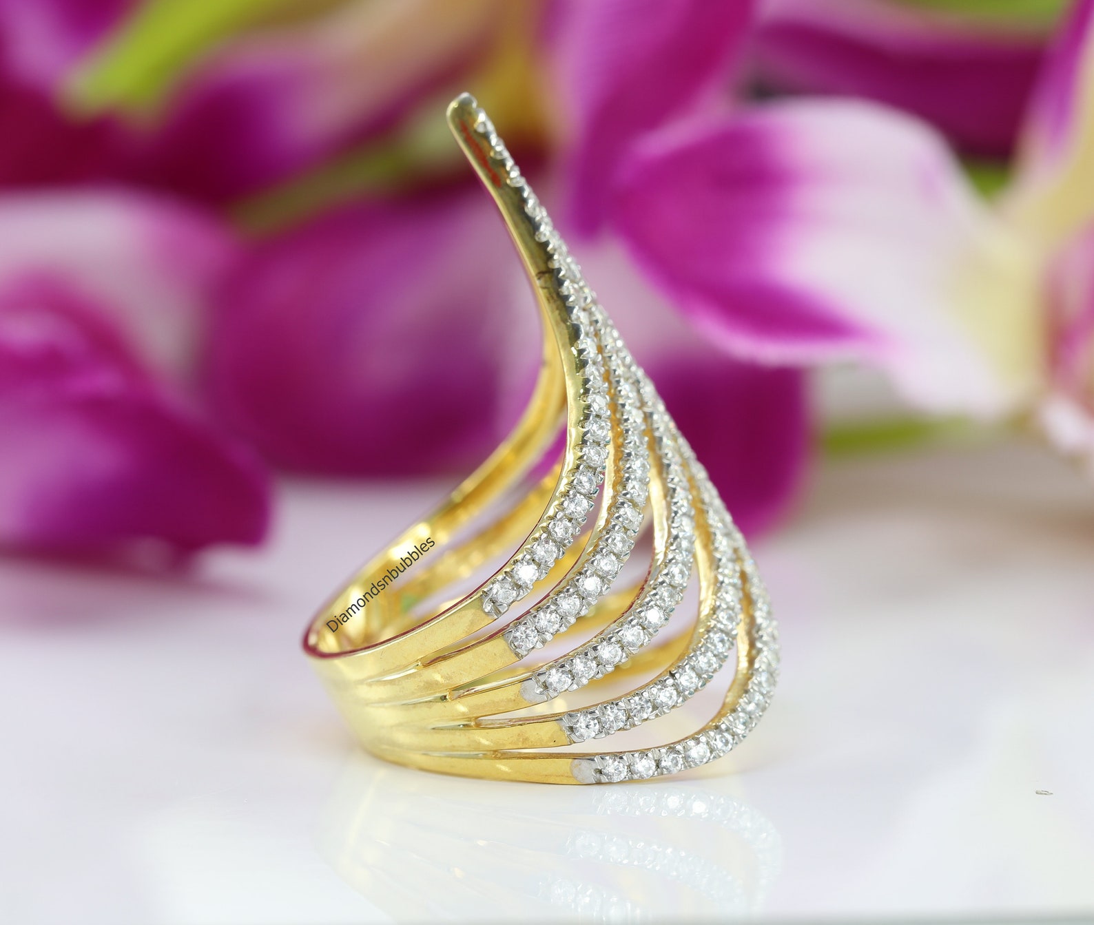 Five Row Deep V Shape Band Round Diamond Engagement Wedding | Etsy