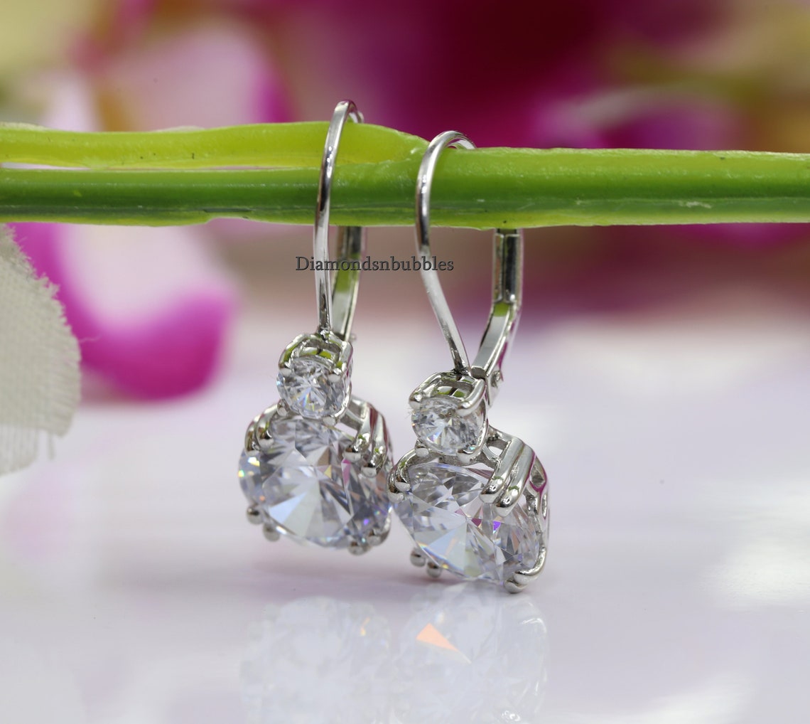 Solitaire Two-stone Round Diamond Earrings Drop-dangle - Etsy