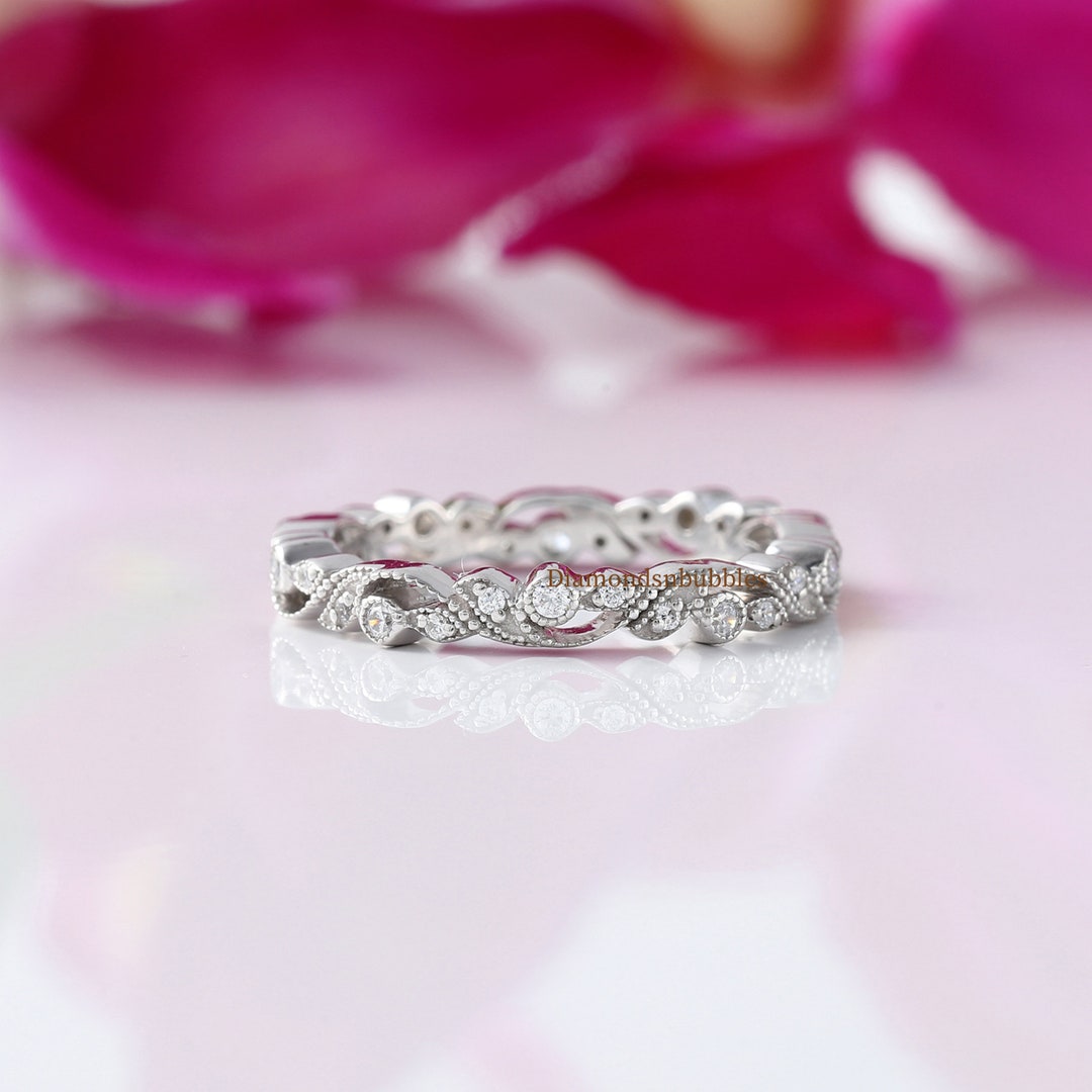 Leaf & Vine Art Deco Wedding Band, Full Eternity Band, Milgrain ...