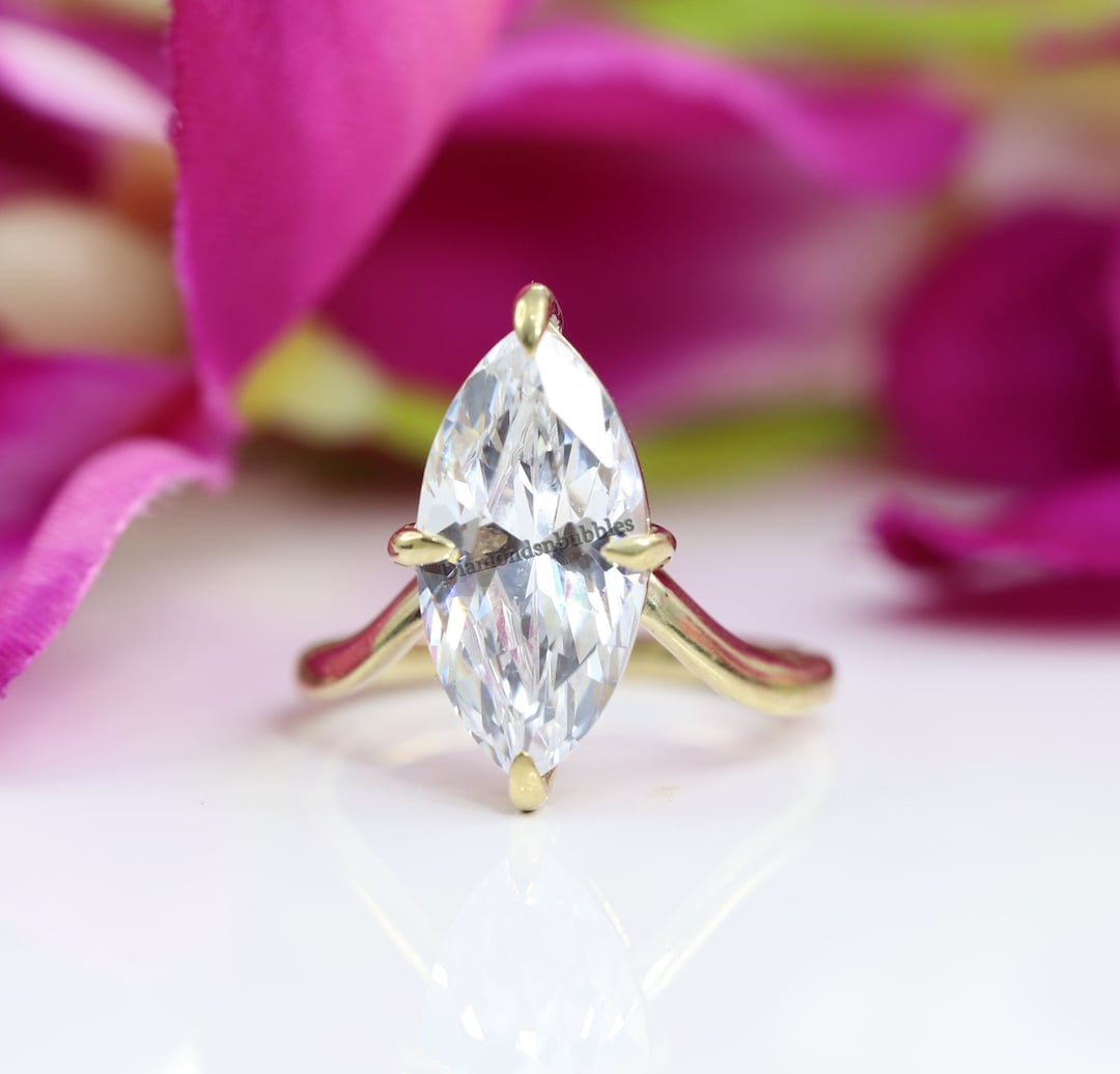 Marquise Solitaire Engagement Ring, Curved Marquise Cut Ring, Marquise ...