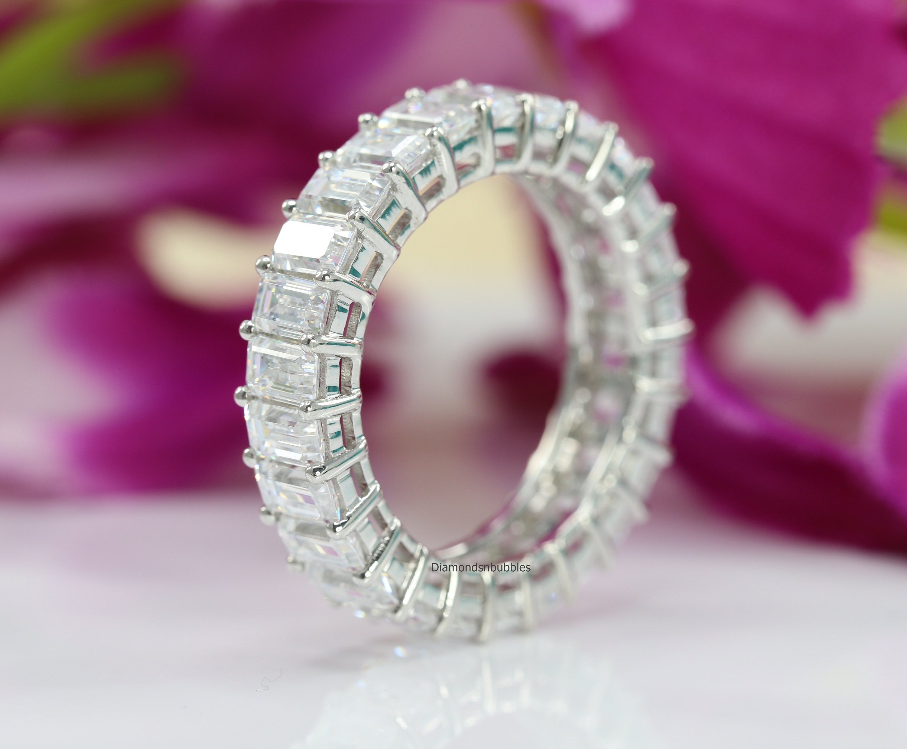 Emerald Cut Full Eternity Band, Emerald Eternity Ring, 14K White Gold ...
