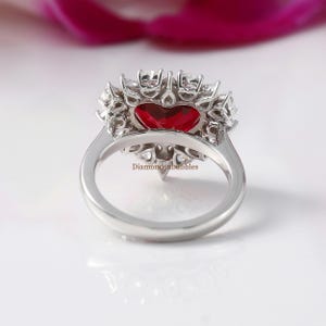 Heart Red Ruby Diamond Ring, Vintage Halo Ring, Two Tone 925 Silver ...