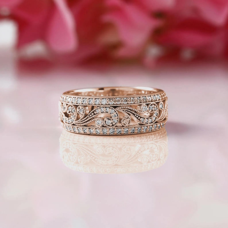 Vintage Style Filigree Band, Milgrain Band, Vintage Art Deco Engagement ...
