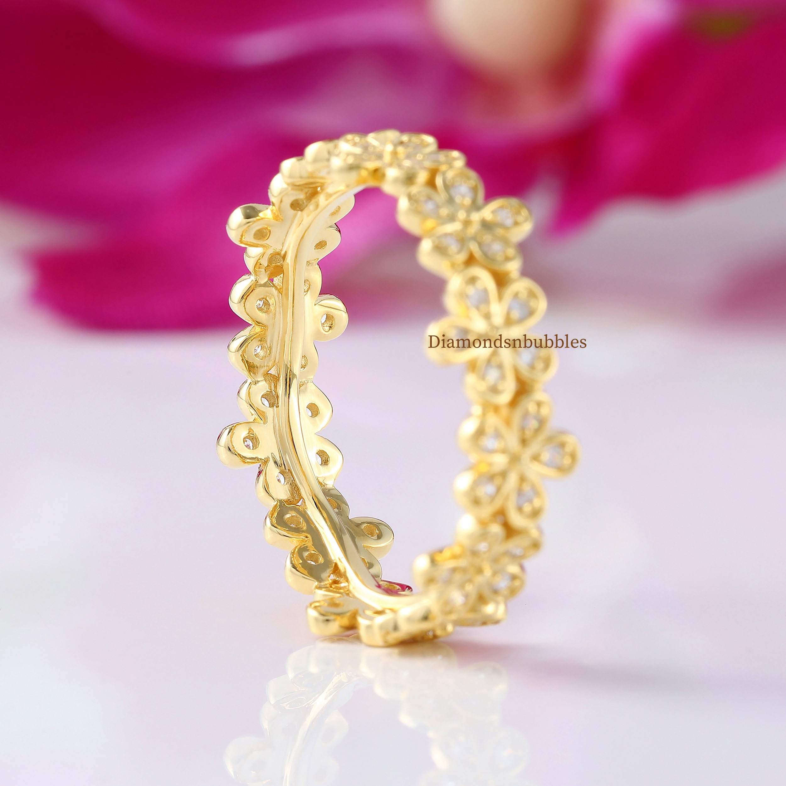 Daisy Flower Inspired Full Eternity Band Round Cut Diamond - Etsy