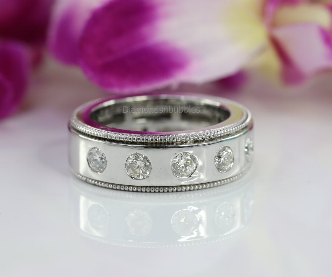 Flush Set Moissanite Eternity Wedding Band, 10K/14K/18K Solid White ...