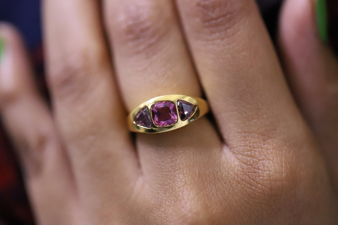 Flush Setting Engagement Ring, Three-stone Flush Setting Ring, Pink ...