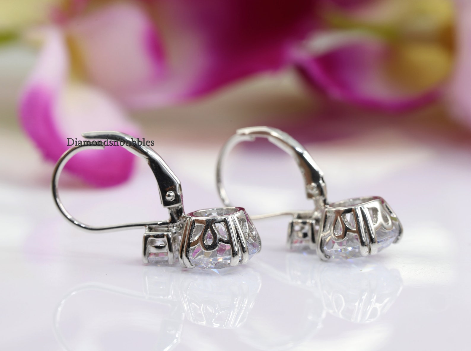 Solitaire Two-stone Round Diamond Earrings, Drop-dangle Earrings Gift ...